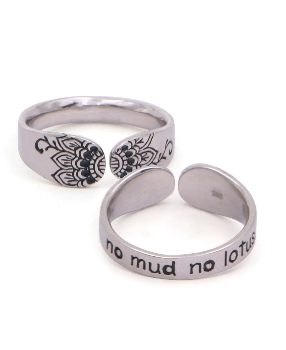 No Mud No Lotus Sterling Silver Adjustable Mantra Ring – Vera Viva